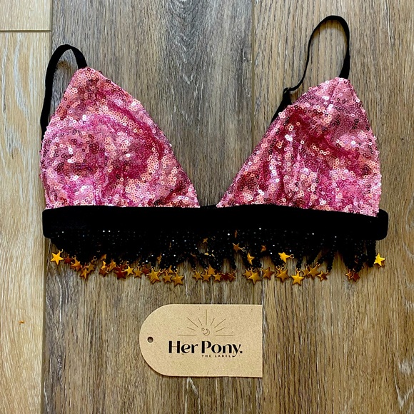 Her Pony | Tops | Her Pony Pink Star Sparkle Bralette | Poshmark